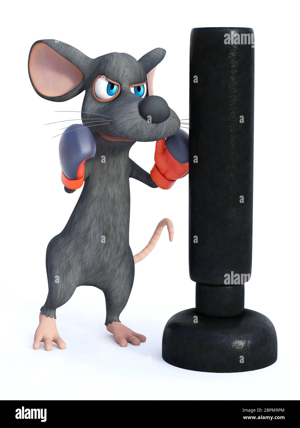 3D rendering of a cute cartoon mouse wearing boxing gloves and punching ...