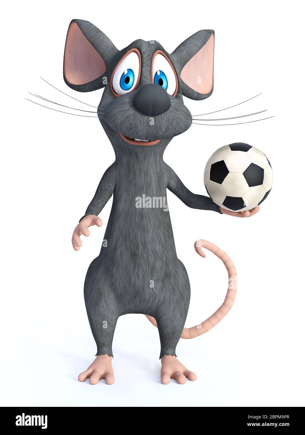 3D rendering of a cute smiling cartoon mouse posing with a soccer ball ...