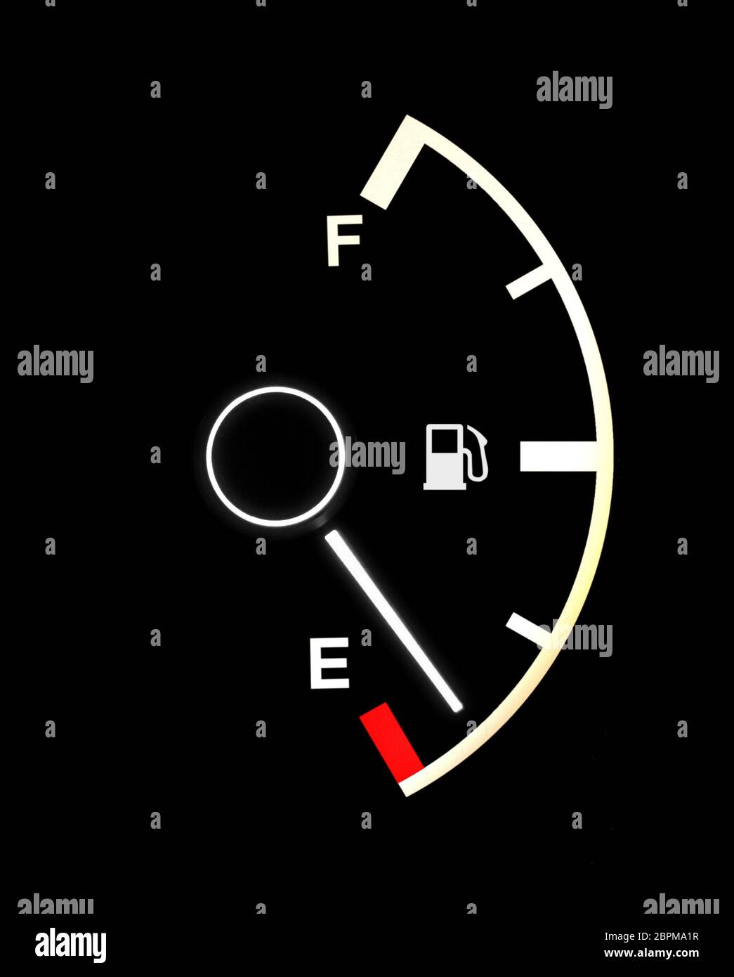 Fuel gauge showing almost an empty tank Stock Photo - Alamy
