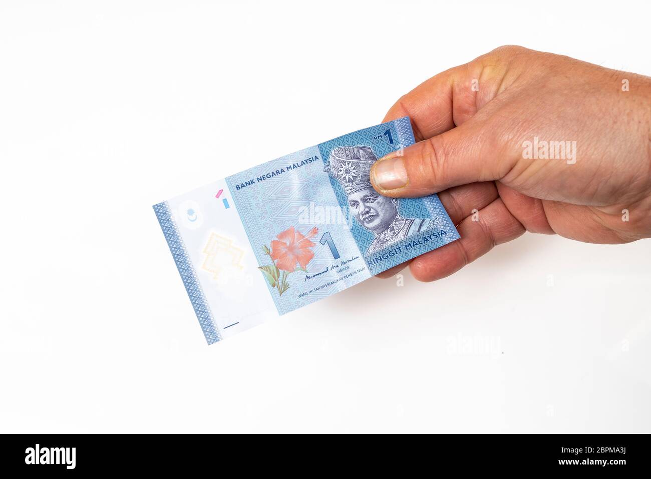 One Malaysian Ringgit banknote on a white surface Stock Photo - Alamy