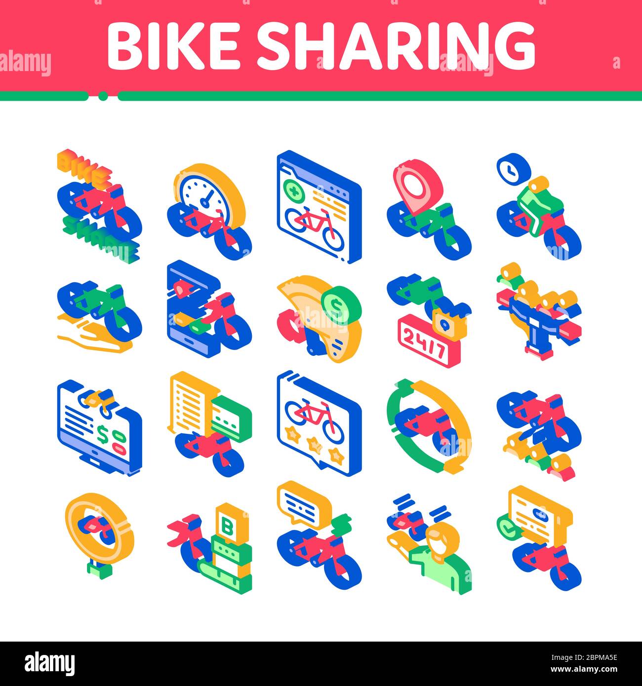 Bike Sharing Business Isometric Icons Set Vector Stock Vector Image ...
