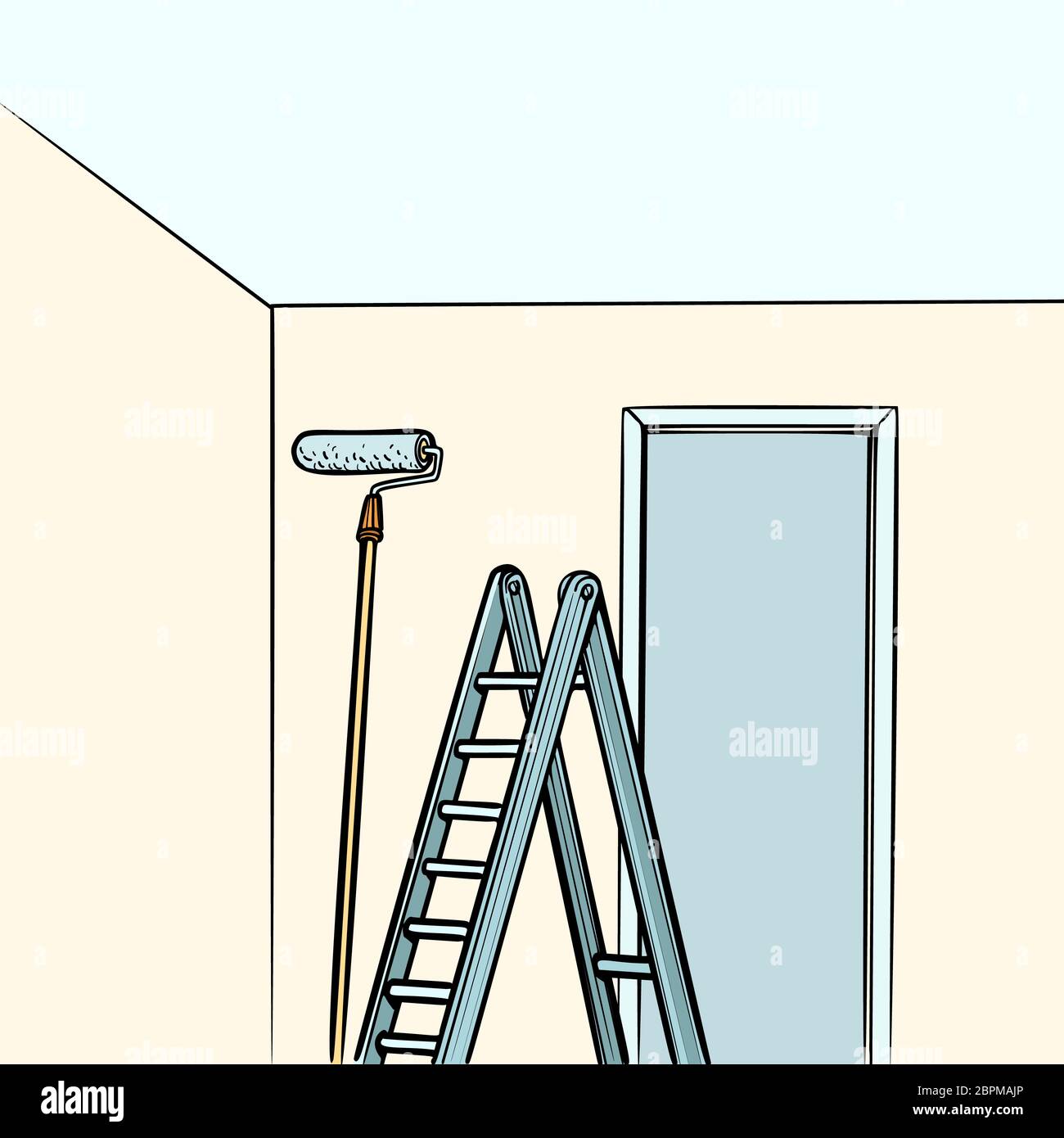 ladder repair paint roller. Comic cartoon pop art retro vector ...