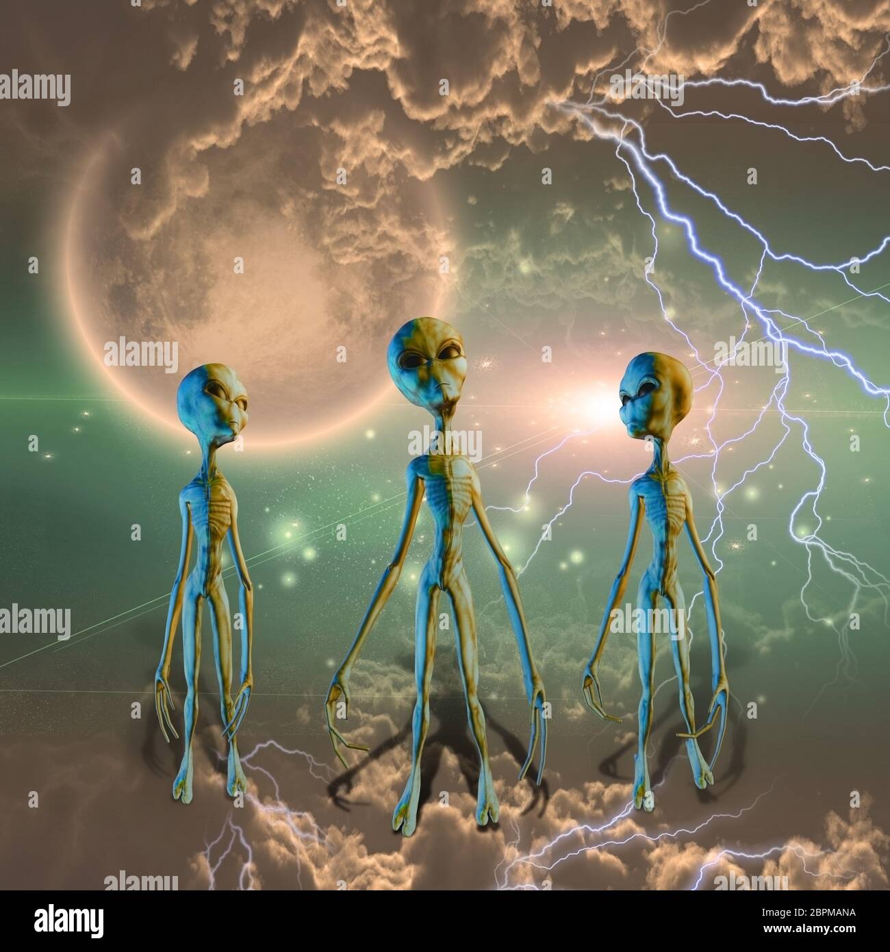 Aliens on clouds in space Stock Photo - Alamy