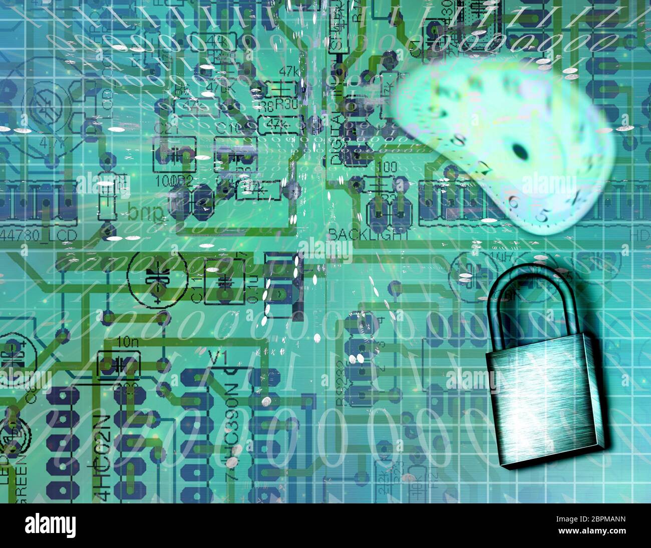 Electronic Security. Circuit board and padlock Stock Photo - Alamy