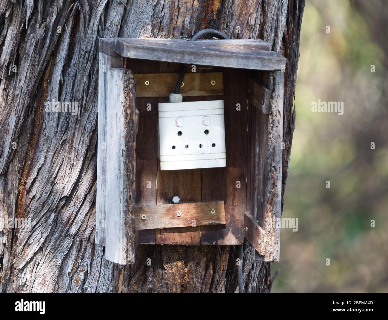 Power supply on a campsite in Botswana - Selective focus Stock Photo ...