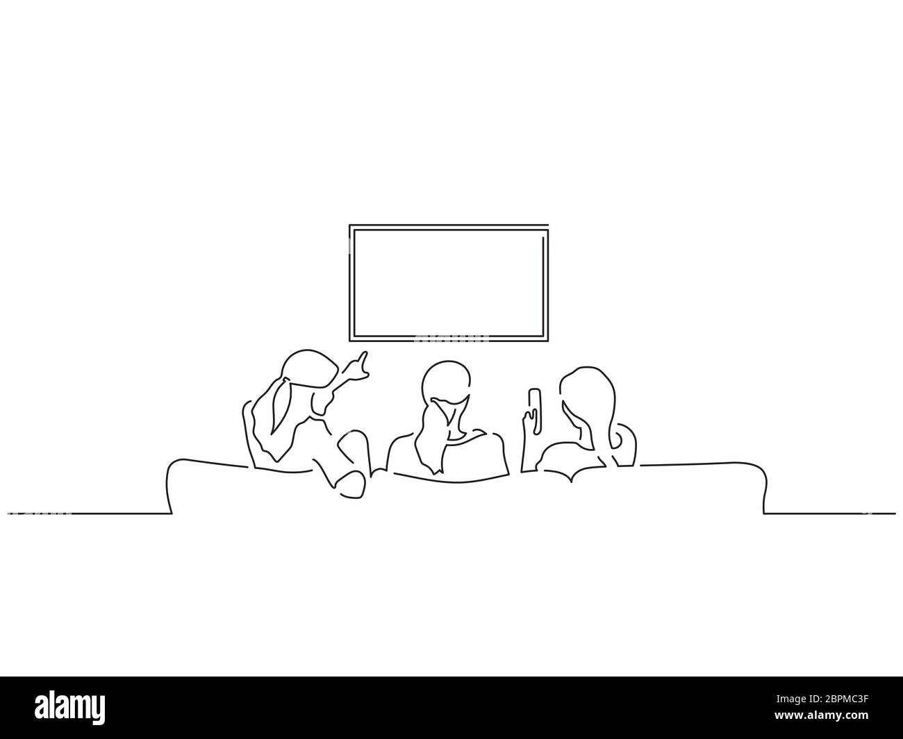 People watching tv isolated line drawing, vector illustration design ...
