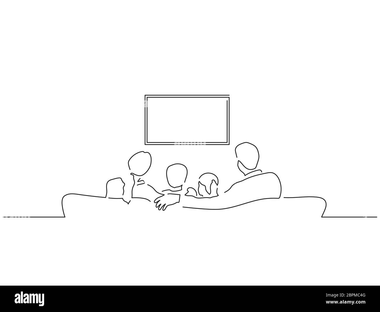 People watching tv isolated line drawing, vector illustration design ...