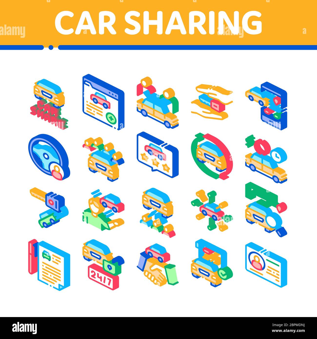 Car Sharing Business Isometric Icons Set Vector Stock Vector Image ...