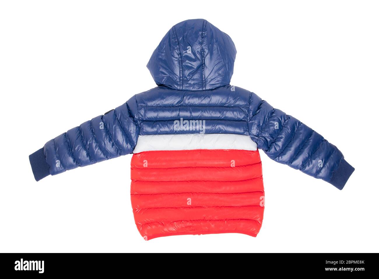Winter jacket isolated. A stylish blue and red warm down jacket with ...