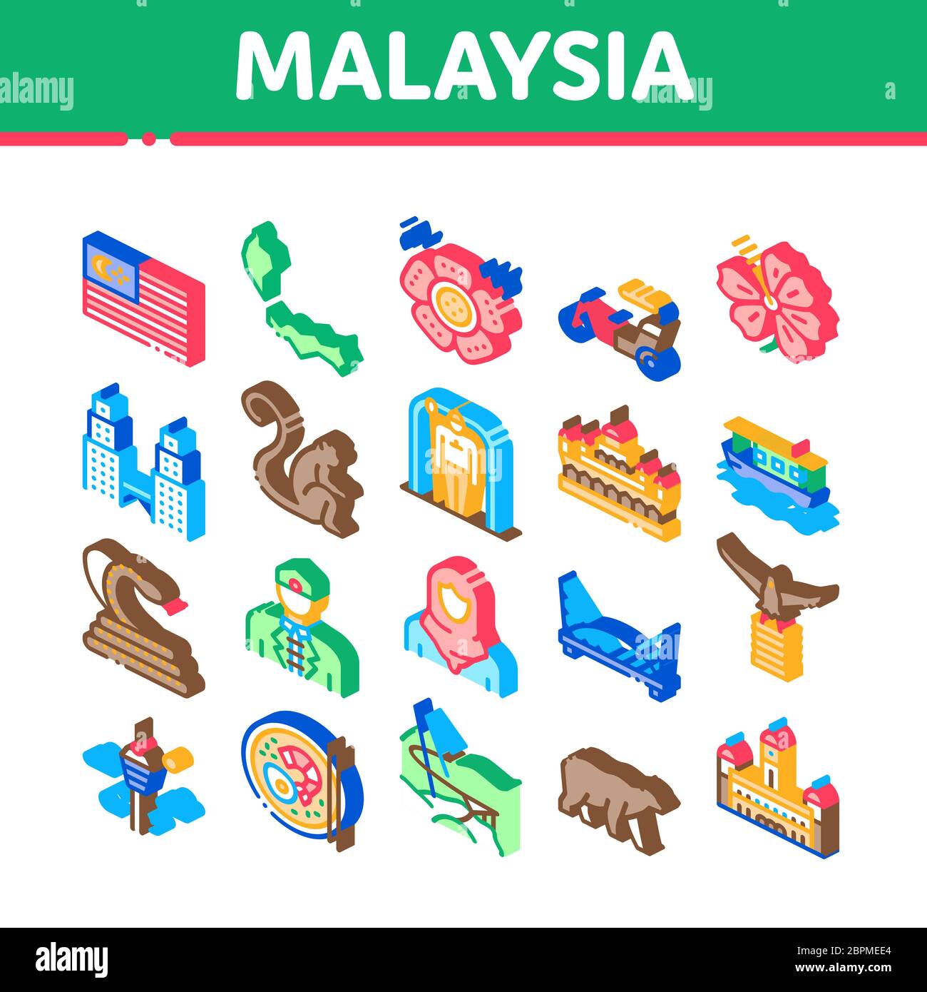 Malaysia National Isometric Icons Set Vector Stock Vector Image & Art ...