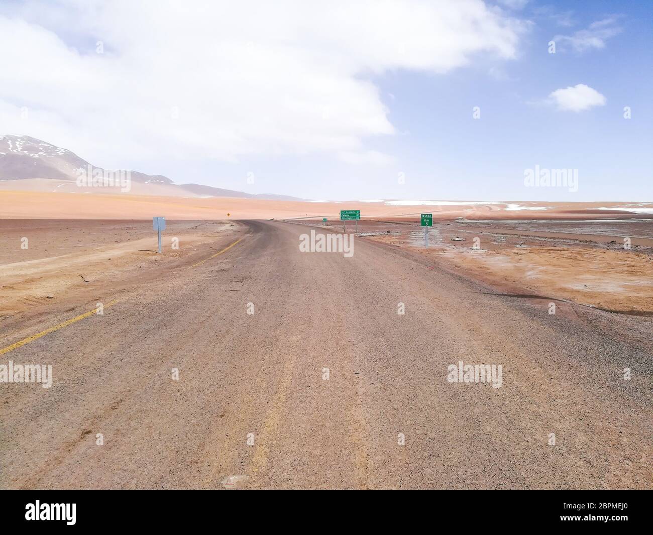 Chilean border road sign,Chile. Border across Chile and Bolivia. Andes ...