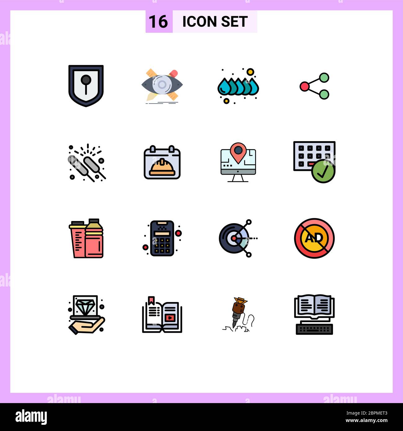 16 Thematic Vector Flat Color Filled Lines and Editable Symbols of ...