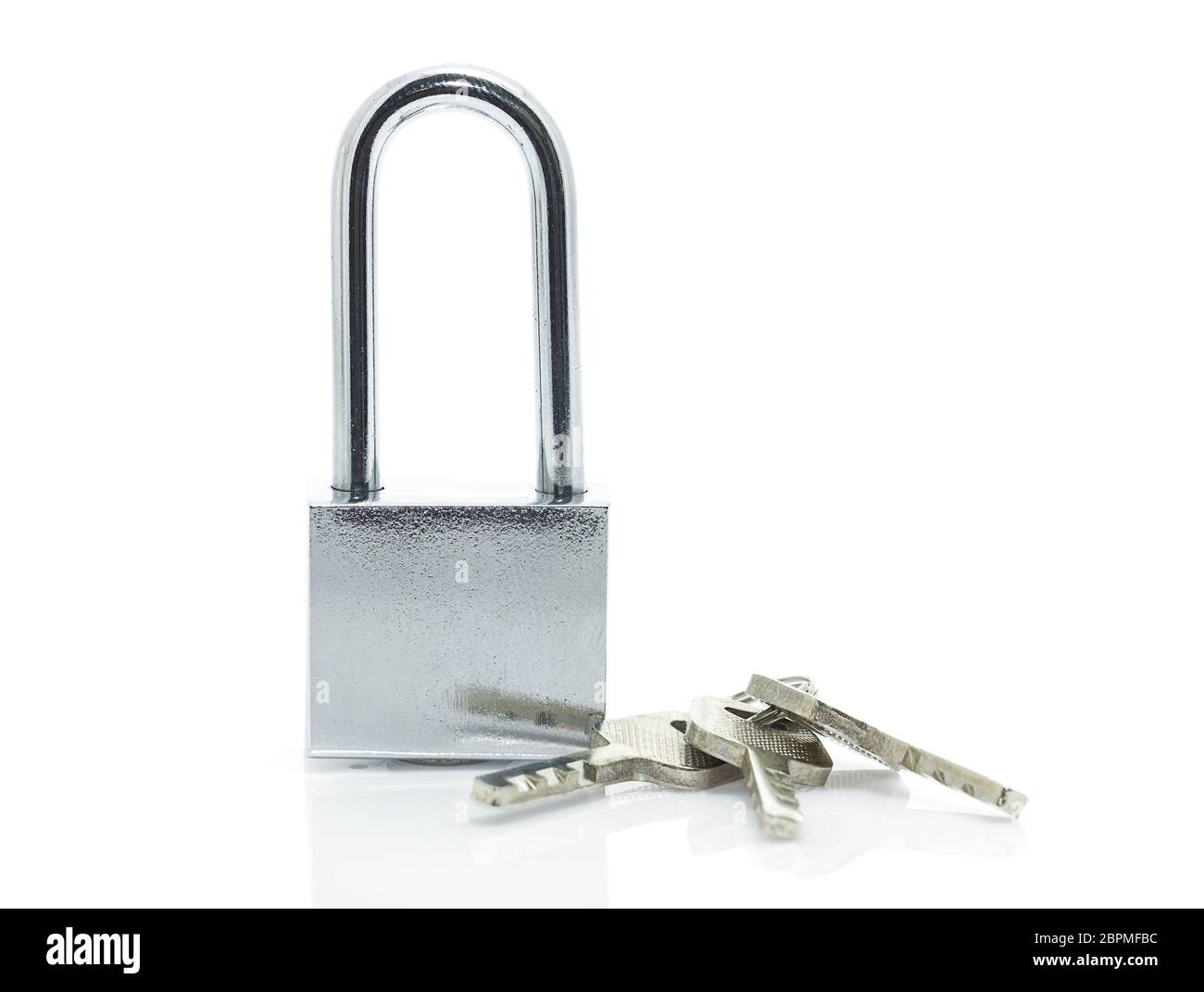 Metallic padlock with three keys isolated on white background Stock ...