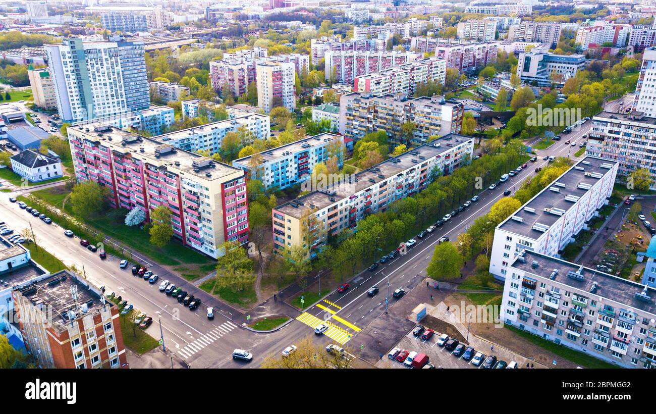 Big city spring aerial view. Cityscape of Minsk, capital of republic ...
