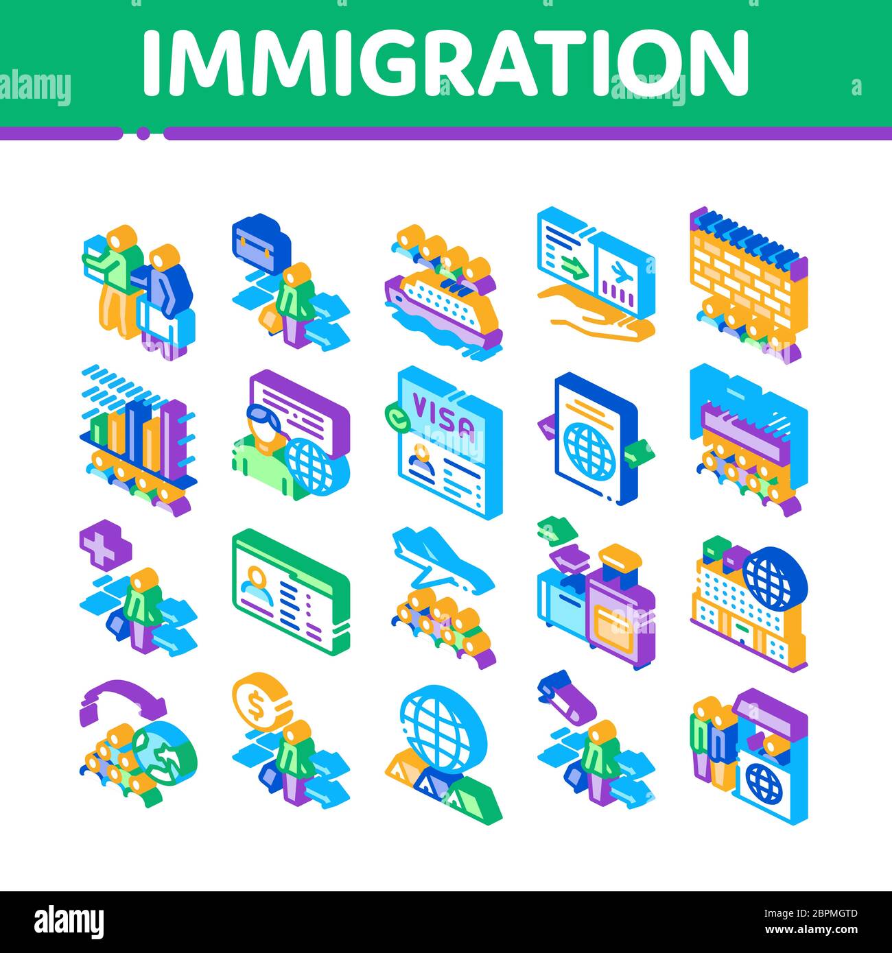 Immigration Refugee Isometric Icons Set Vector Stock Vector Image And Art