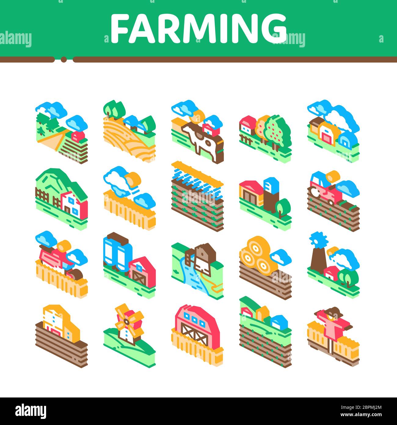 Farming Landscape Isometric Icons Set Vector Stock Vector Image & Art ...