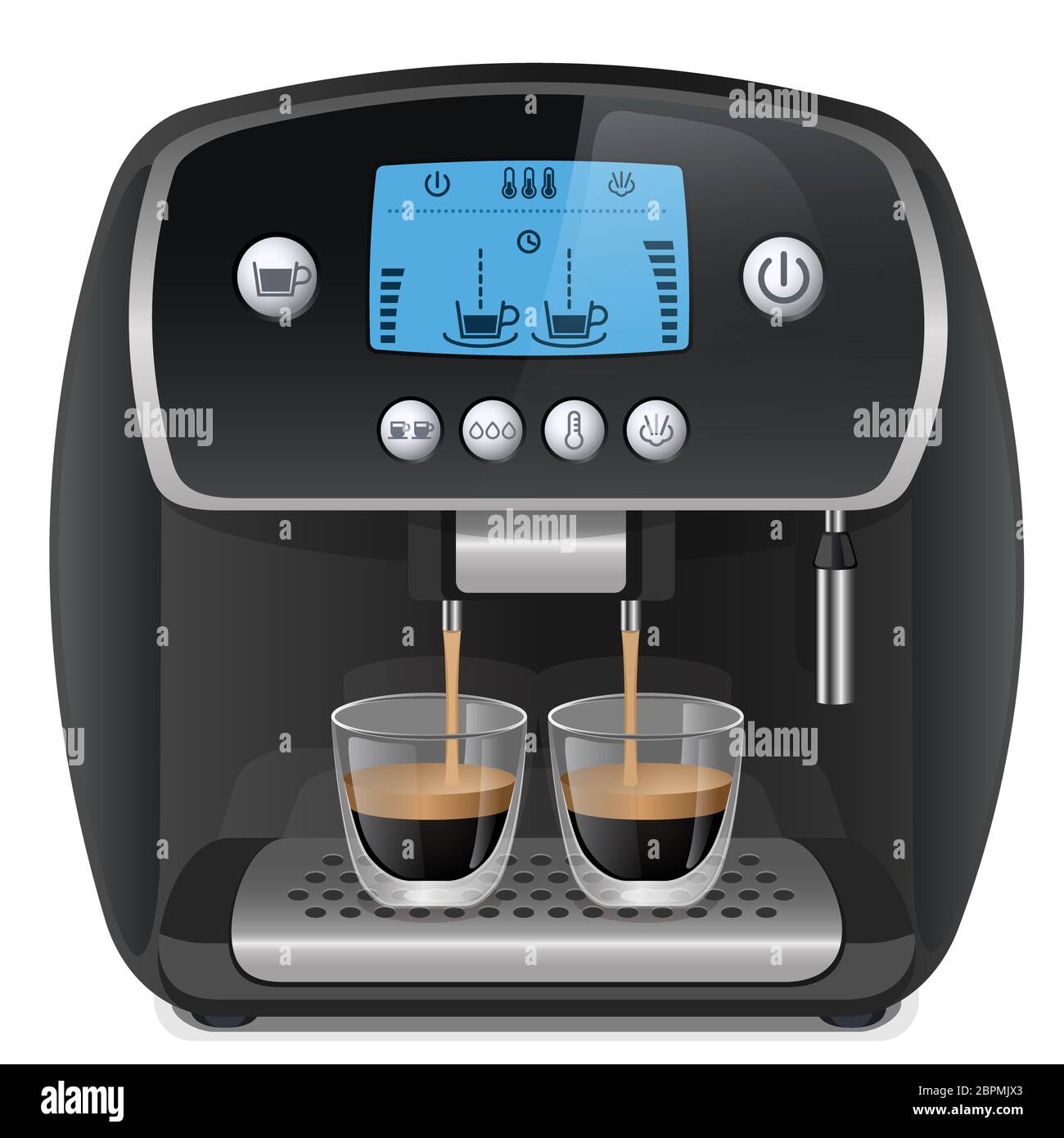 Realistic coffee machine with cups isolated on white background vector ...