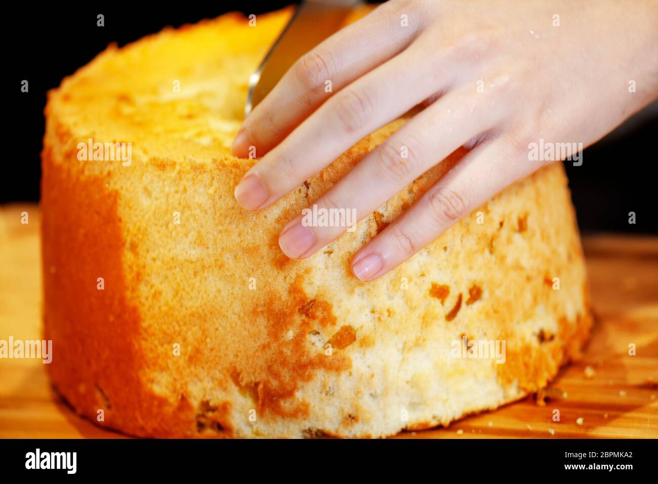 The Freshly baked yellow homemade cake with nice background color Stock ...