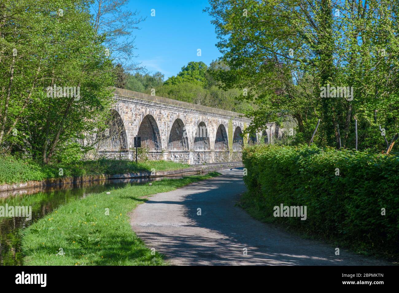 View of the Chirk railway viaduct from a narrowboat on the Chirk ...