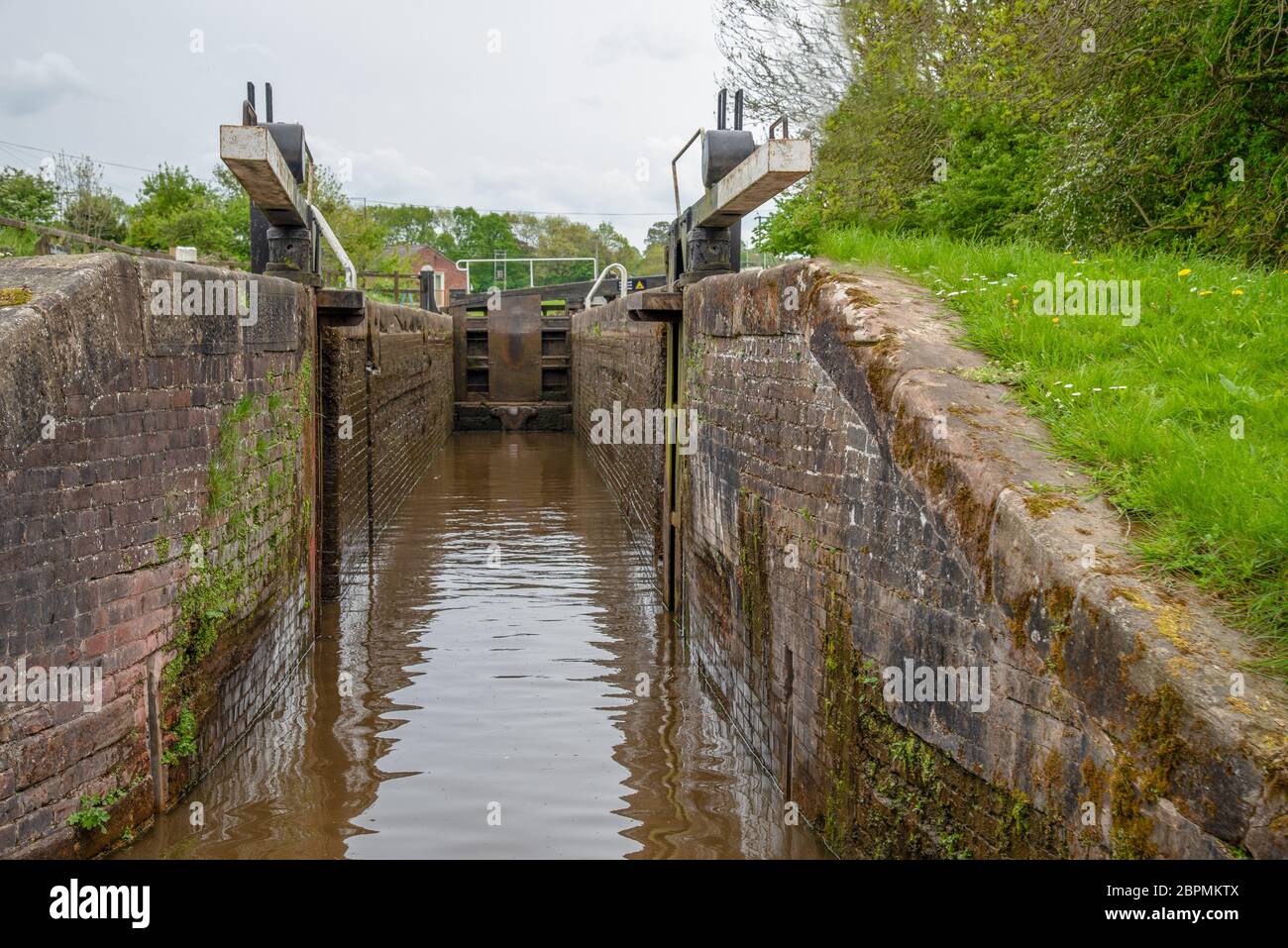 View from a Narrowboat, approaching a lock on the LLangollen Canal, UK ...