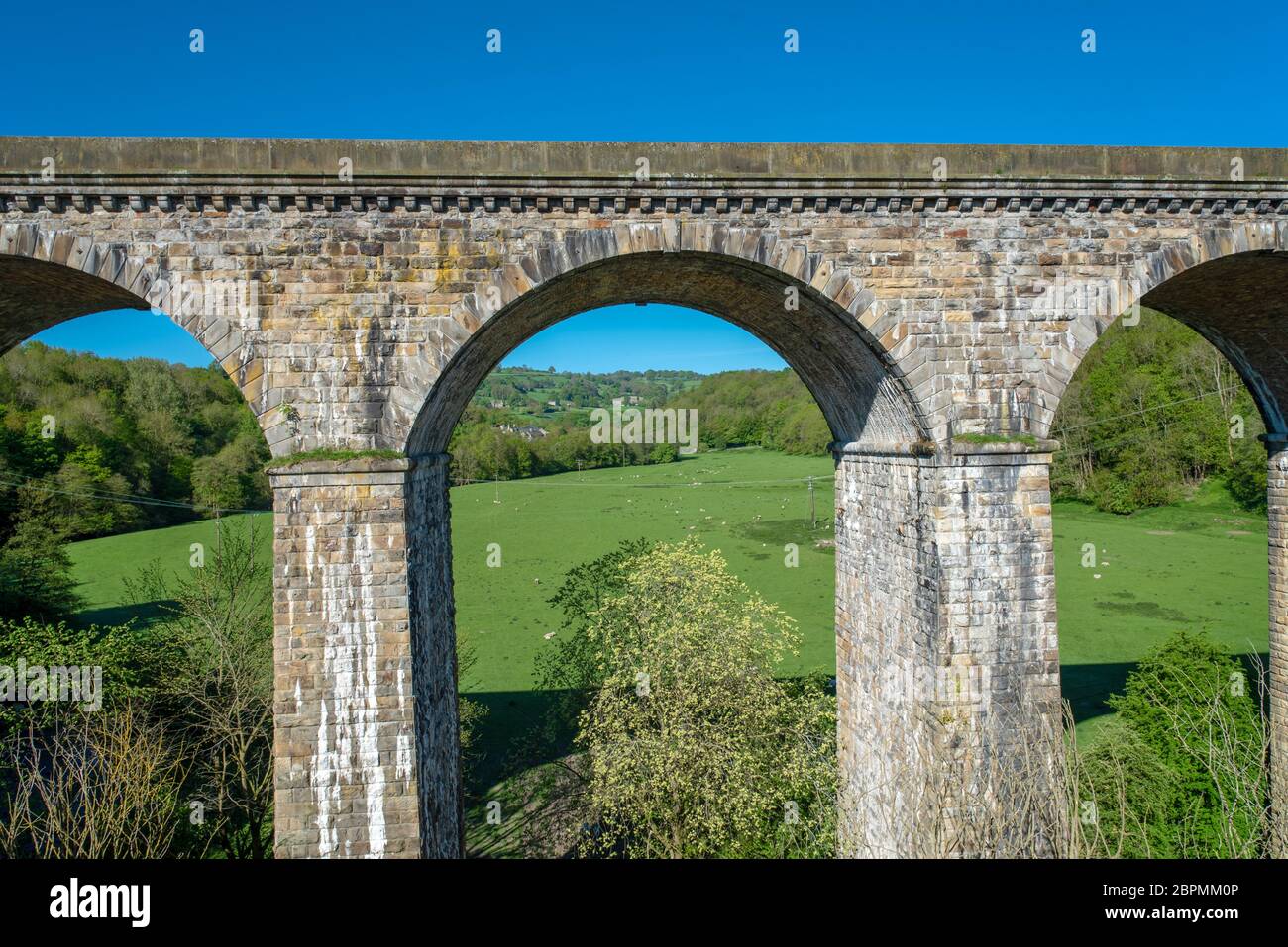 View of the Chirk railway viaduct from a narrowboat on the Chirk ...