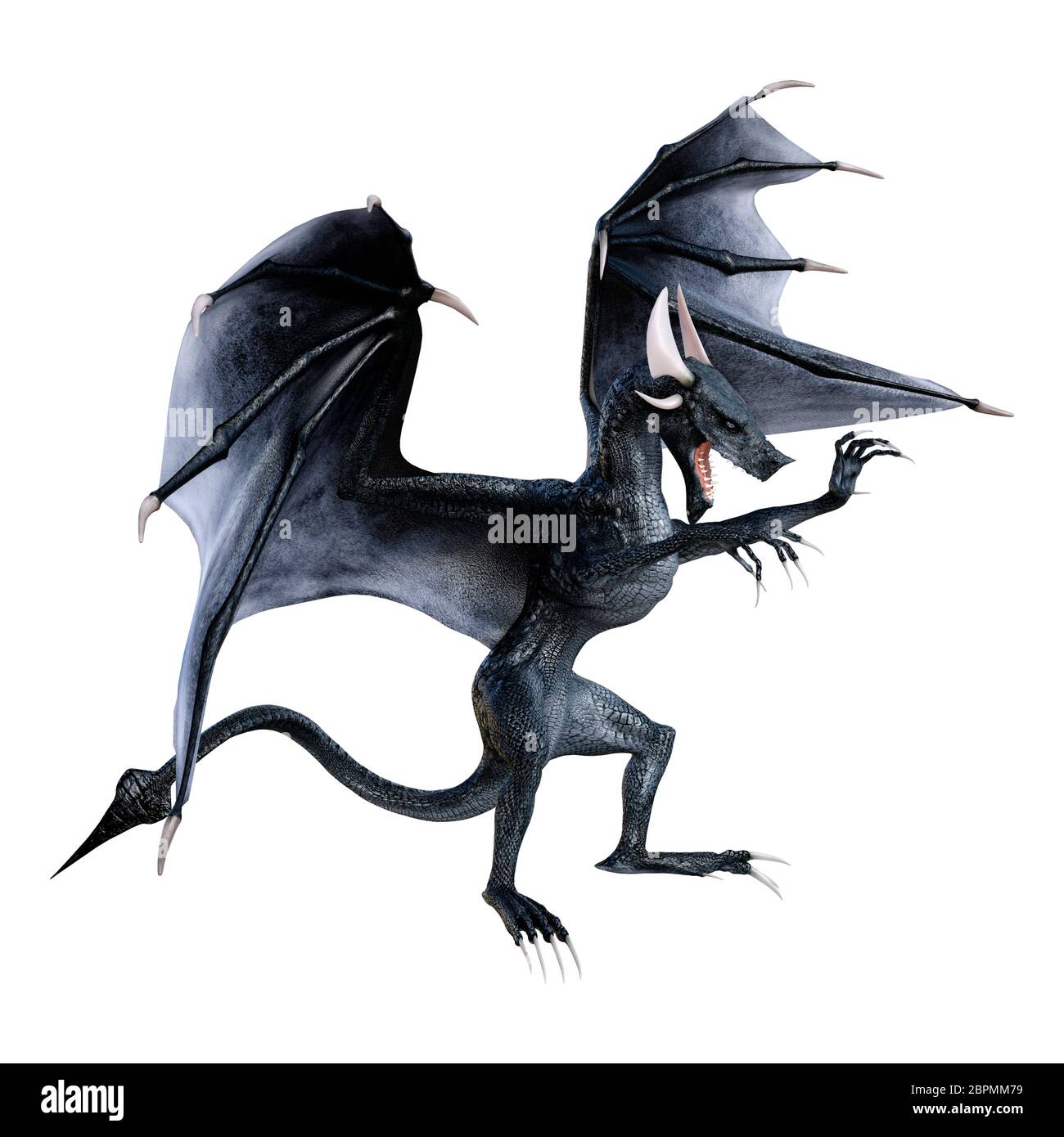 3D rendering of a black fantasy dragon isolated on white background ...