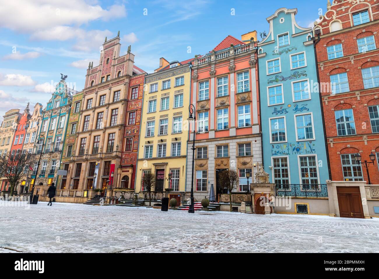 Colourful buildings in the european street of Gdansk, Long Market Stock ...