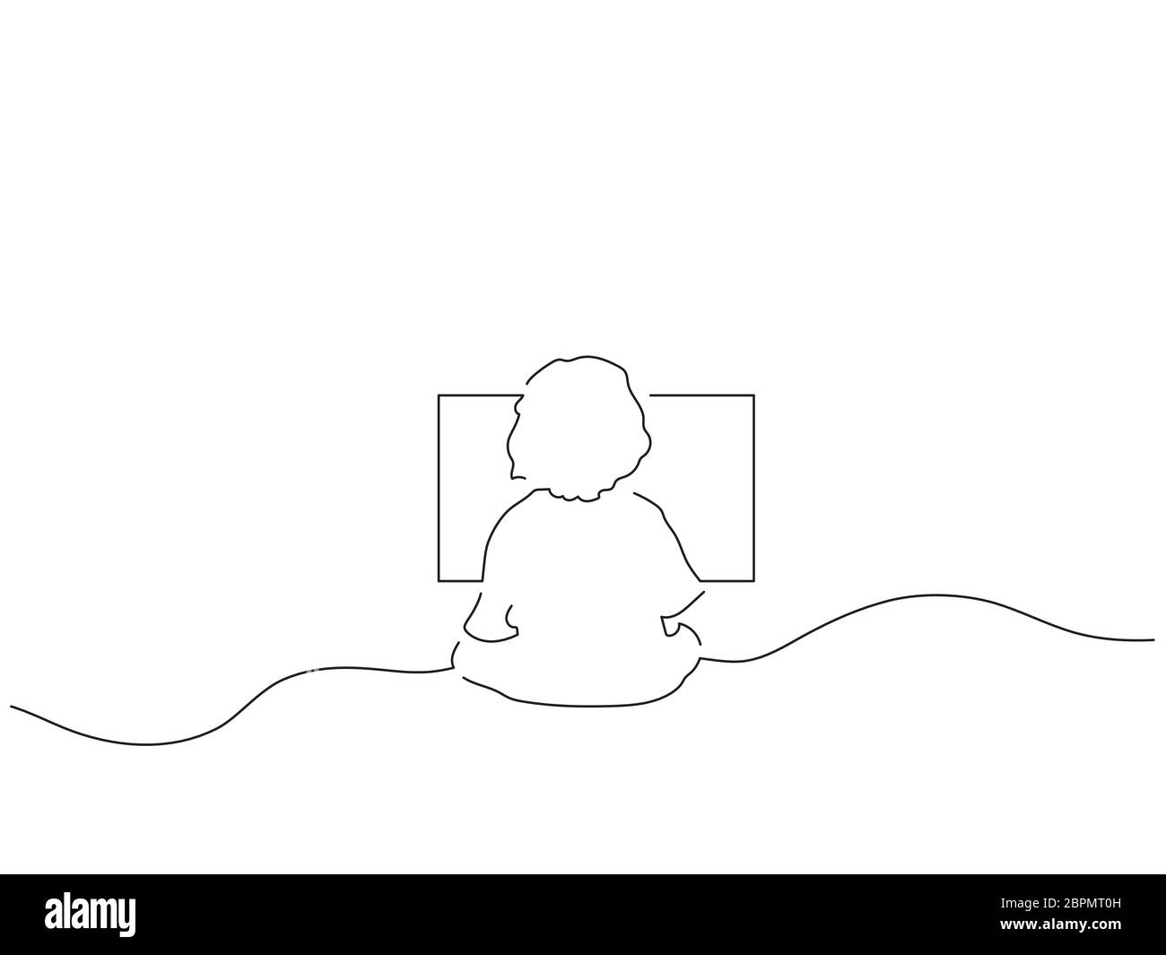 People watching tv isolated line drawing, vector illustration design ...