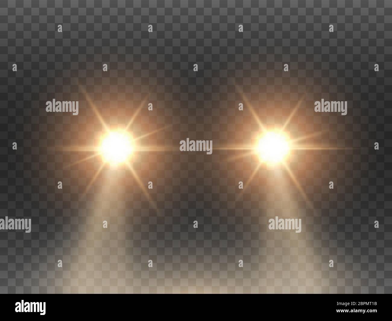Car lights effect on transparent backdrop. Isolated yellow headlights ...