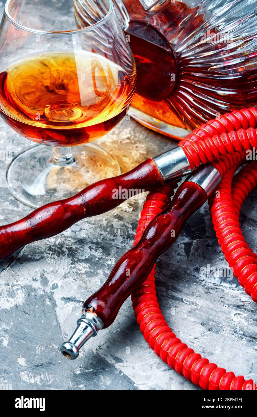 East hookah with a taste of alcohol. Hookah and brandy.Shisha hookah ...