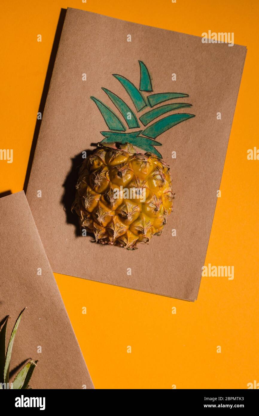 creative tropical greeting cards with pineapple Stock Photo - Alamy