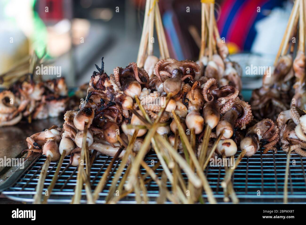 Fresh fish street market on the river in South Asia, meat, and fish are ...