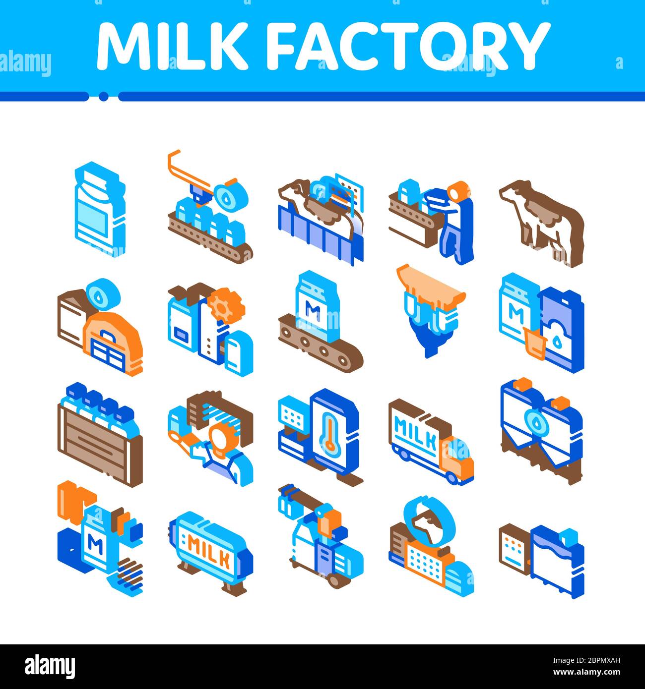 Milk Factory Product Isometric Icons Set Vector Stock Vector Image ...