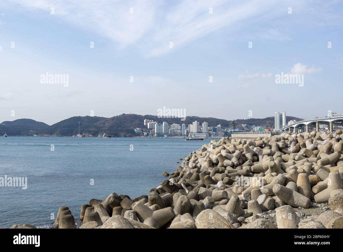 Busan Jeolyeong Coastal Trail with the view of the Namhang daegyo ...