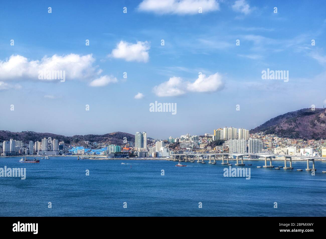Busan Jeolyeong Coastal Trail with the view of the Namhang daegyo ...