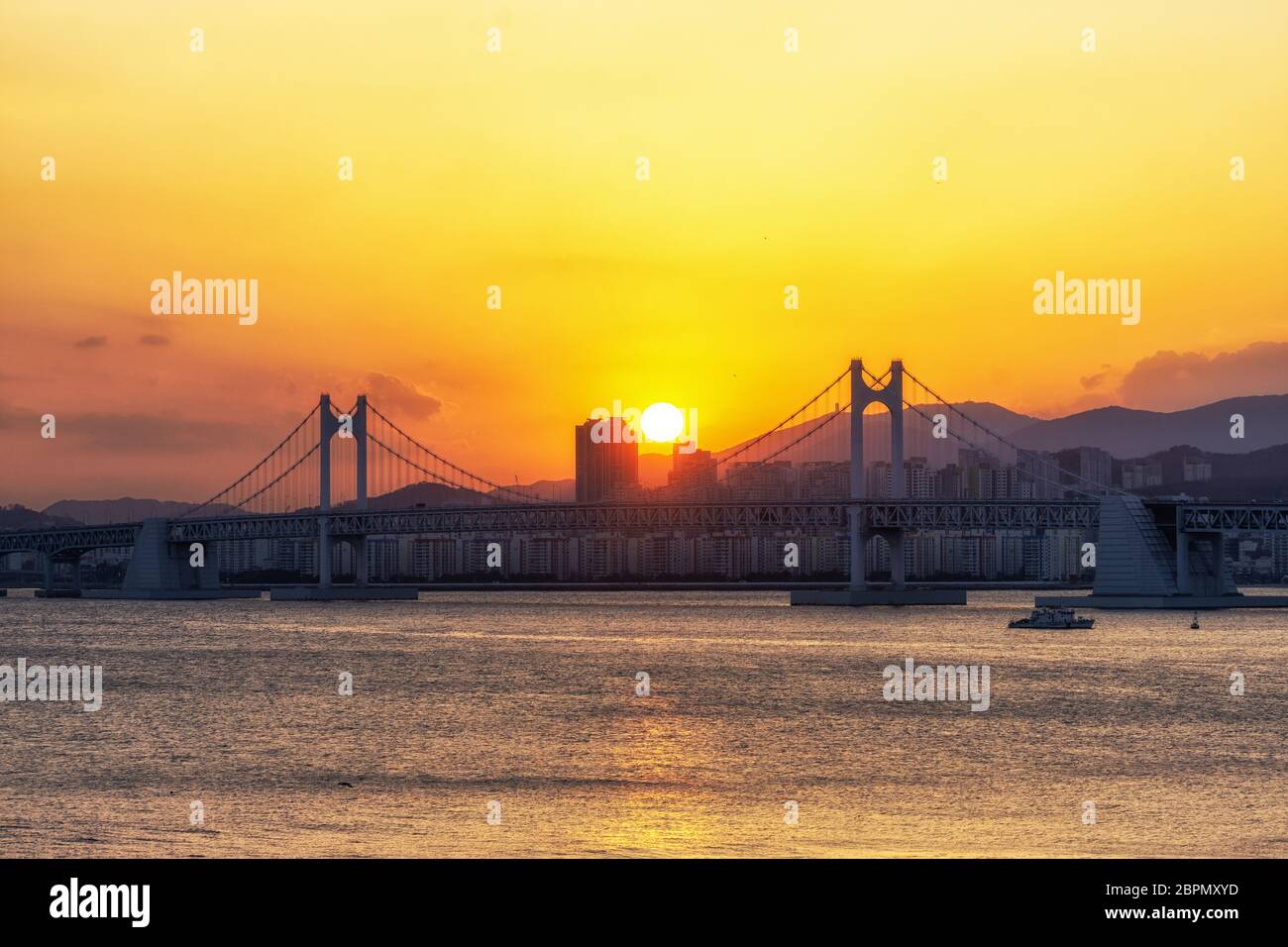 The sunset view over Busan Gwangandaegyo bridge. The famous bridge in ...
