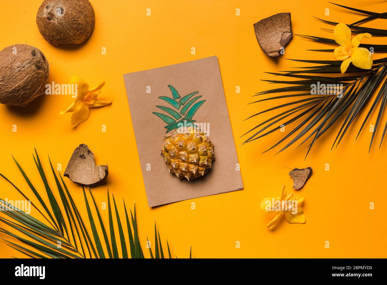 creative tropical greeting cards with pineapple and tropical leaves ...