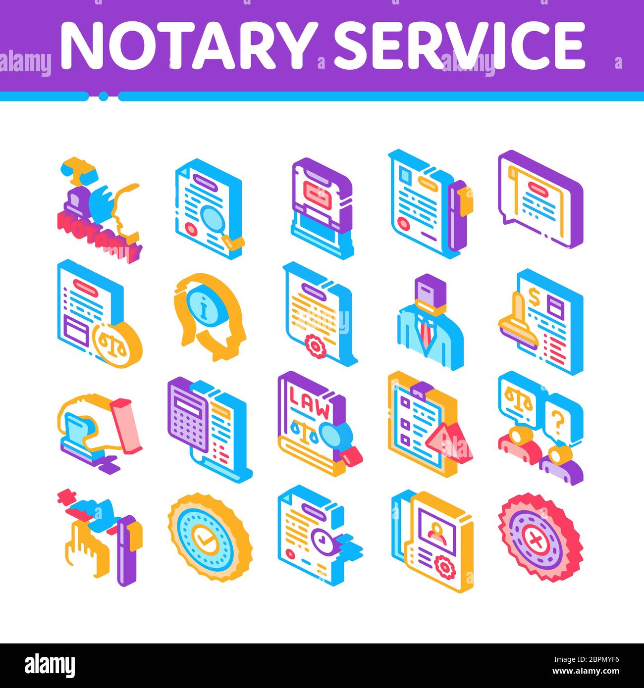 Notary Service Agency Isometric Icons Set Vector Stock Vector Image ...