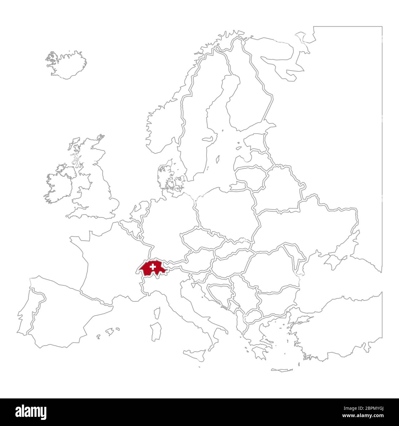 Detailed Switzerland silhouette with national flag on contour europe ...