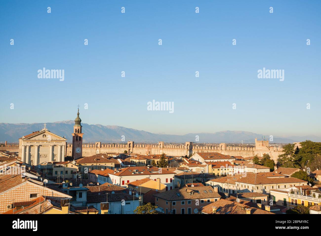 View of Cittadella, medieval walled city in Italy. Italian fortificated ...