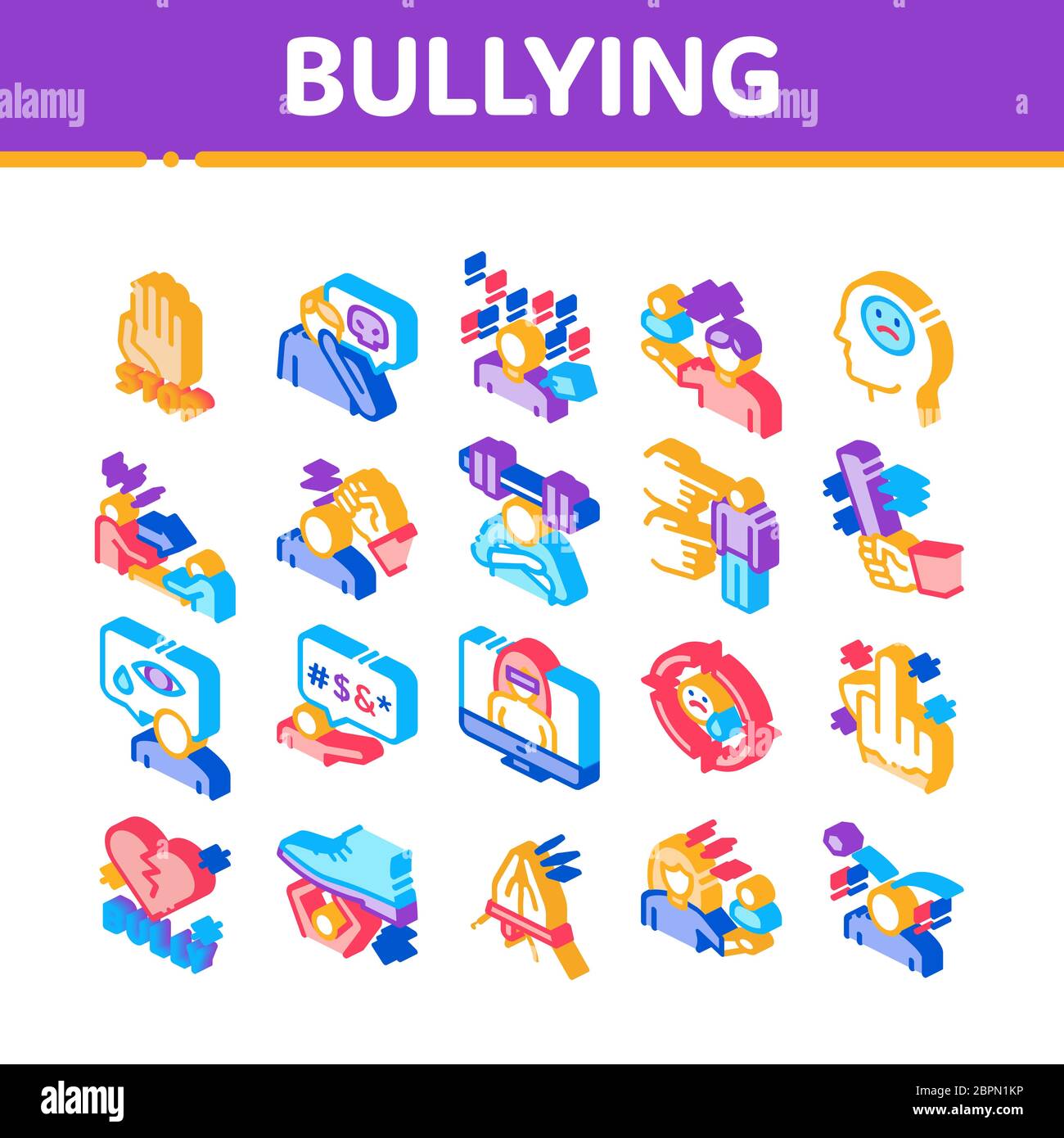 Bullying Aggression Isometric Icons Set Vector Stock Vector Image & Art ...