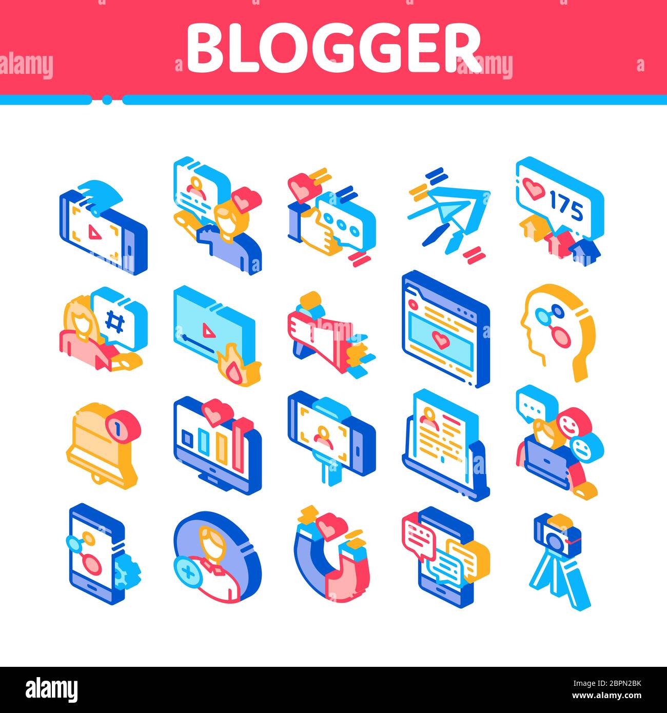 Blogger Internet Social Channel Icons Set Vector Stock Vector Image ...