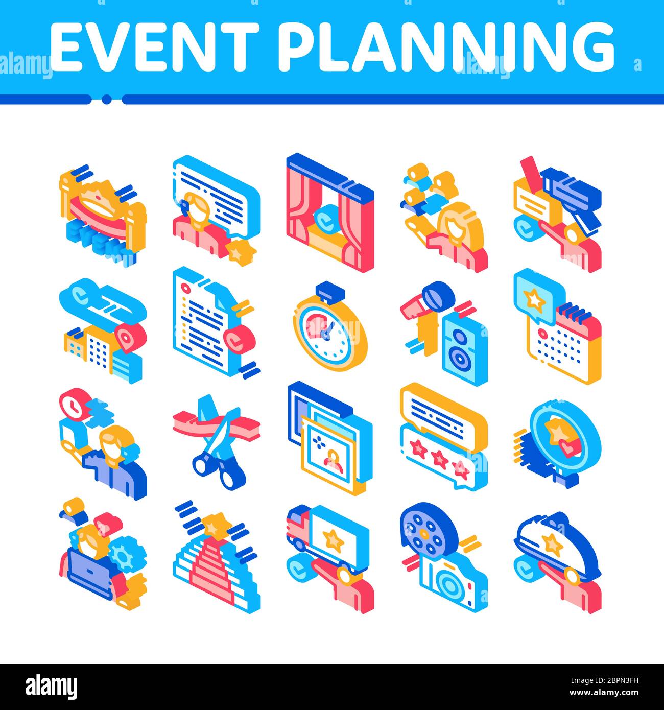 Event Party Planning Isometric Icons Set Vector Stock Vector Image ...