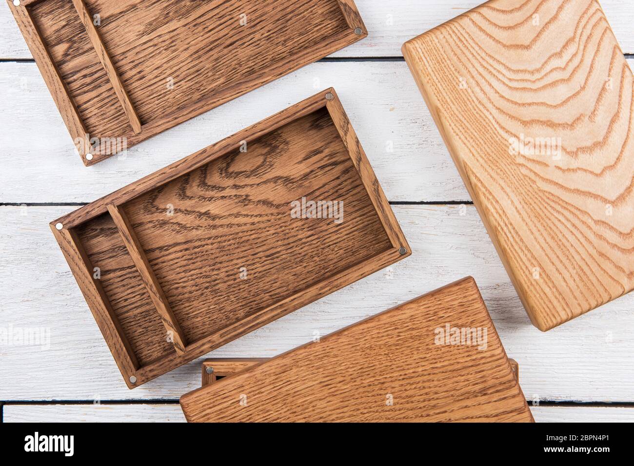 Wooden photo box for photo storage on wooden white background Stock ...