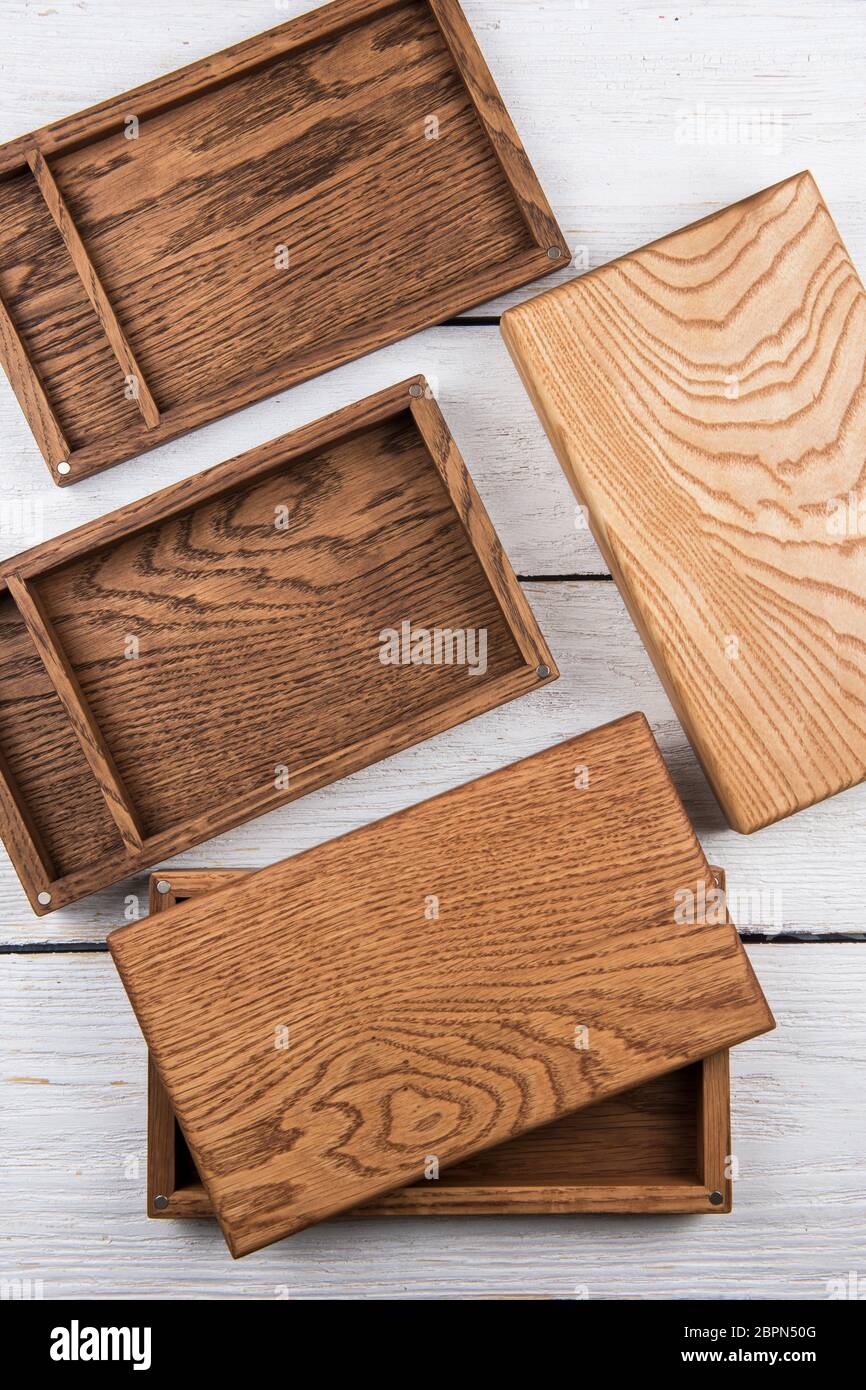 Wooden photo box for photo storage on wooden white background Stock ...