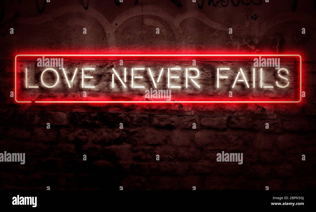 Christian Pop Art Love Never Fails Creative Conceptual Neon Stock Photo ...