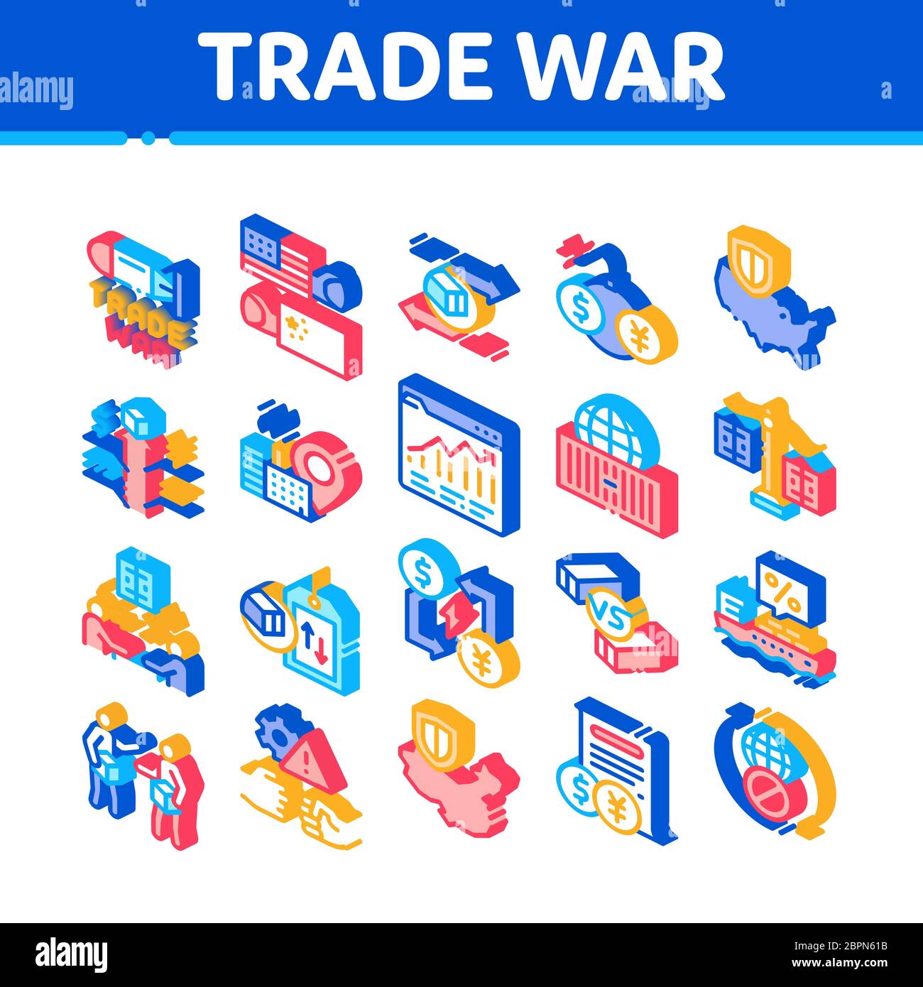 Trade War Business Isometric Icons Set Vector Stock Vector Image & Art ...