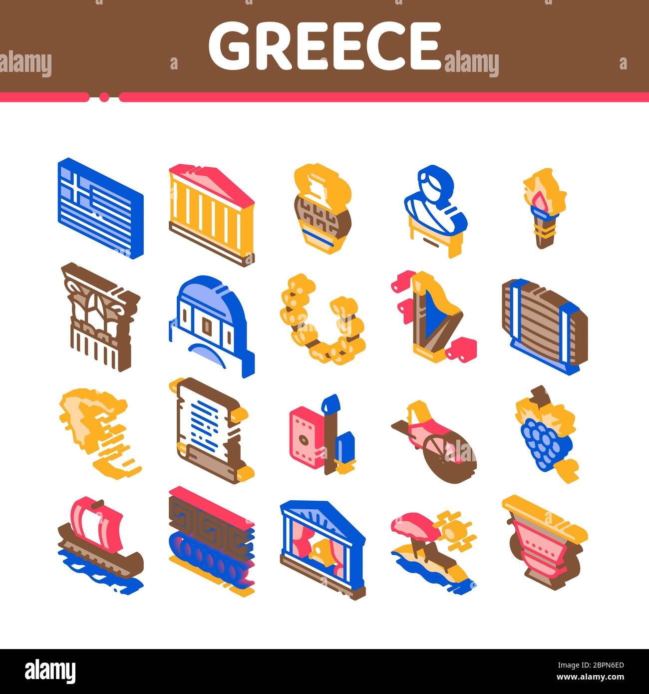 Greece Country History Isometric Icons Set Vector Stock Vector Image ...