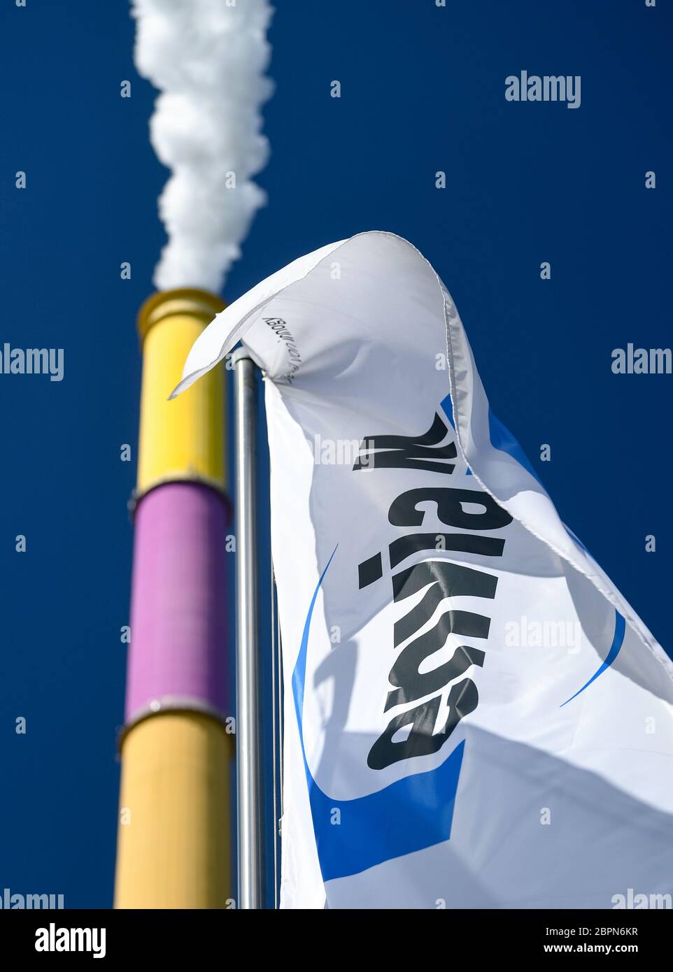 Chemnitz, Germany. 12th May, 2020. A flag with the logo of the energy ...