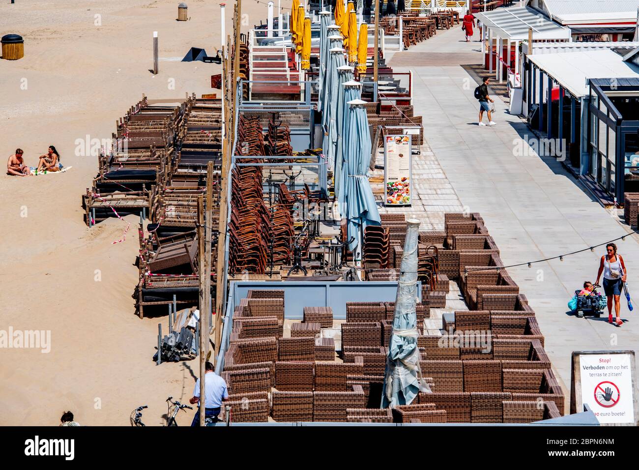 Closed terrace at the beach as it prepares to reopen during lockdown ...
